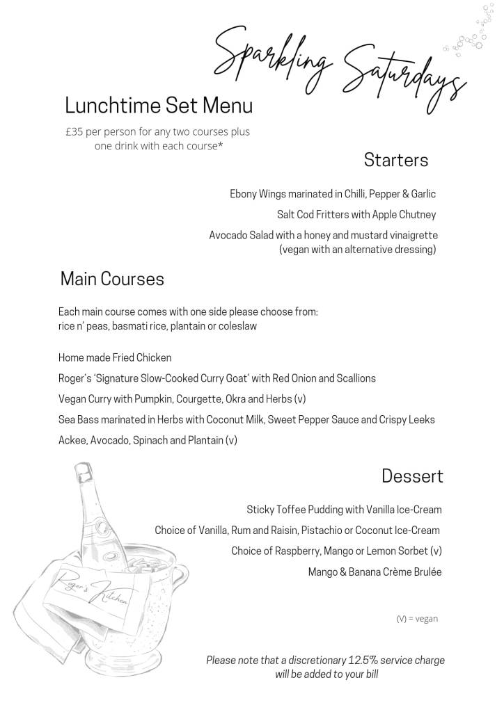 Sparkling Saturdays Menu – Rogers Kitchen